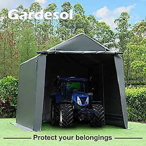 Gardesol Carport, 10x10 ft Heavy Duty Outdoor Storage Shed with Roll-up Zipper Door, Waterproof and UV Resistant Outdoor Garage for Motorcycle, ATV, Bike or Garden Tools, Gray