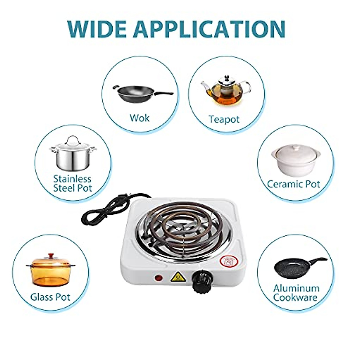 500W-1500W Portable Electric Single Burner Hot Plate Kitchen Stove Dorm Cooktop