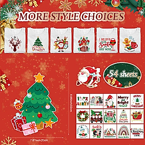 Yeaqee 54 Sheets Christmas Iron on Decals Xmas Patches Appliques Santa Claus Heat Transfer Stickers for T Shirts Iron on Transfers Decal for Jackets Clothes Backpacks Decorations DIY Crafts Party
