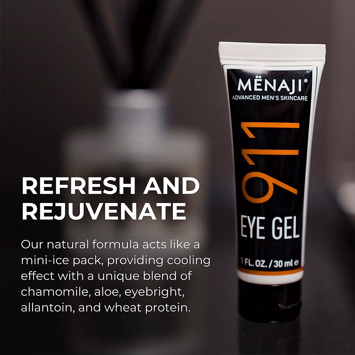 MËNAJI 911 Eye Gel - Under Eye Cream for Men - Eye Cream Anti Aging - Reduce Puffiness, Dark Circles, Eye Bags, Wrinkles - Mens Skin Care - Hydrating - Natural Treatment - 1 Fl Oz