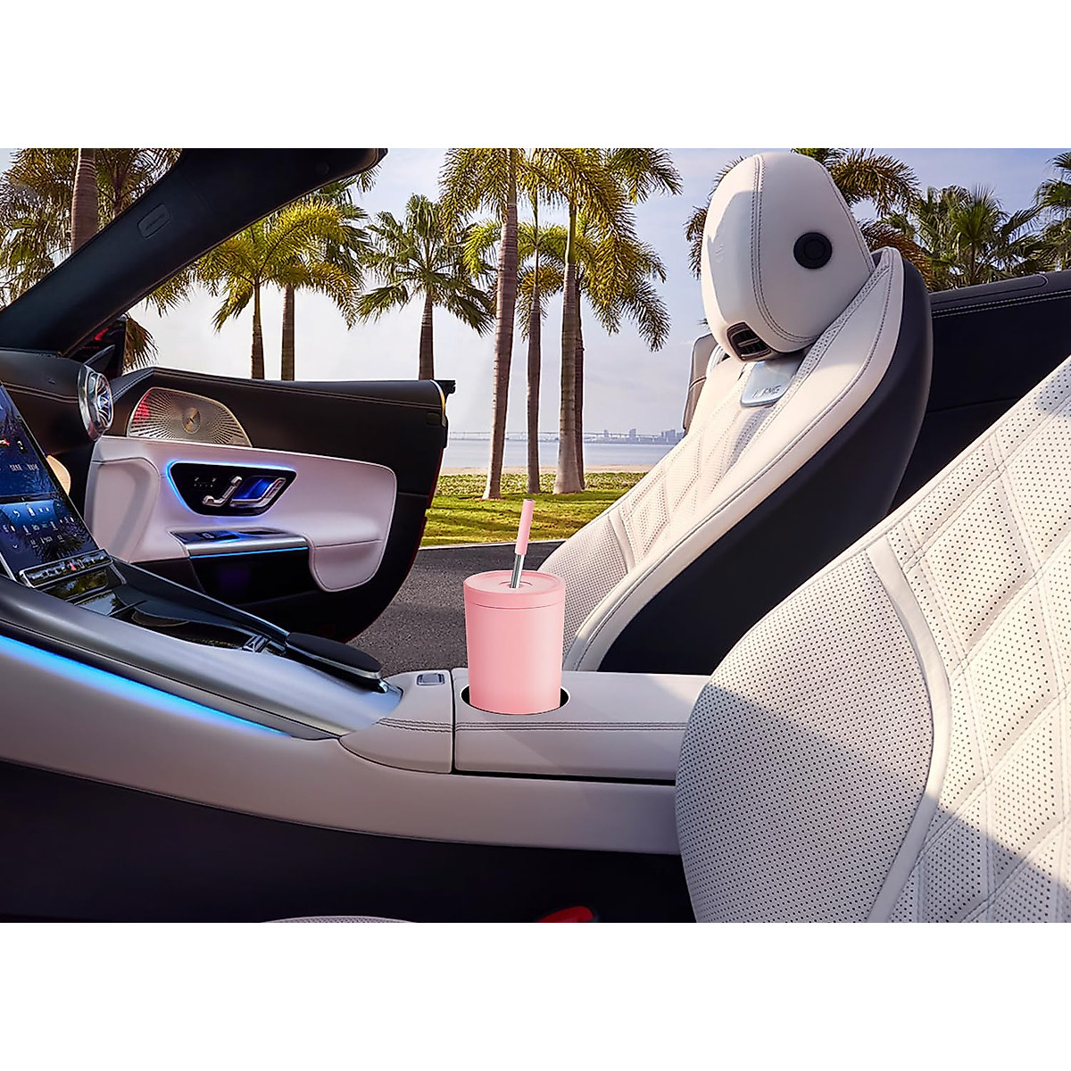 Meoky 24 oz Insulated Tumbler with Lid and Straw, Stainless Steel Vacuum Insulated Tumbler, Keeps Cold for 24 Hours, 100% Leak Proof, Fits in Car Cup Holder (Blush)