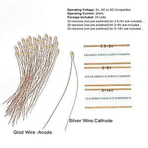 Evemodel 30pcs Pre-Wired Micro Litz Wire Yellow 0603 SMD LED Light 7.8'' Wire Resin Cover Waterproof CD0603Y