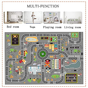 GOJAGOT Kids Carpet Playmat, Car Rugs for Kids Toy Cars, Toddler Activity Mat for Race Cars and Toys, Play Rug Kids Makes a Fun Gift Idea for Boys & Girls.(Gray, 2'6"x4')