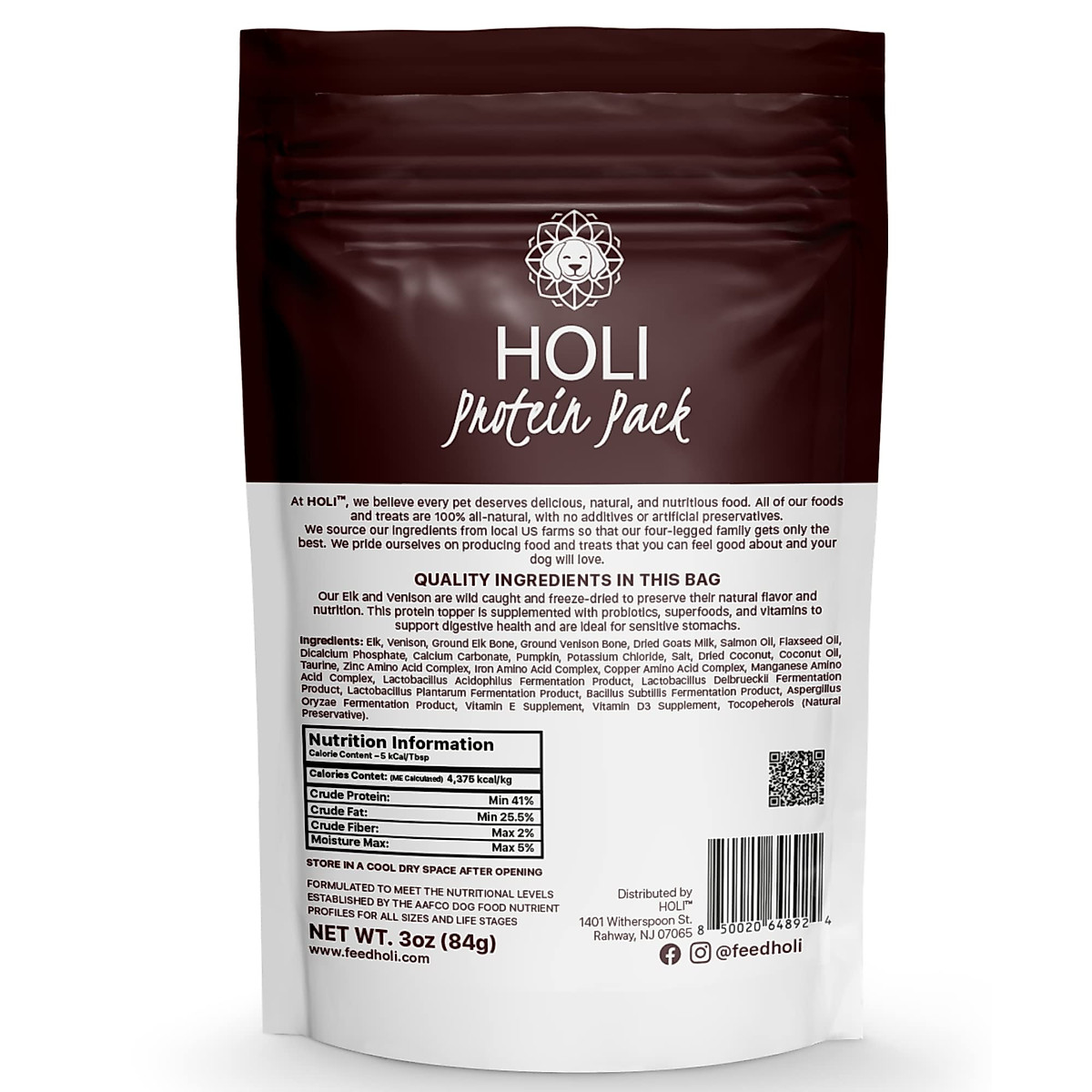 HOLI Freeze Dried Elk and Venison Dog Food Topper - 96% Meat, Wild Caught Free Range - Freeze Dried Dog Food Flavor Enhancer for Picky Dogs – 100% All Natural - 6oz