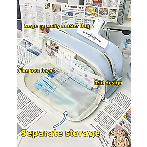 UIVXXUD Adorable Macaron-Colored Double-Layer Canvas Pencil Case Pencil Holder Pencil Bag Pouch with Spacious Opening & Capacity, Includes Pens & Magnetic Clip (Beige)