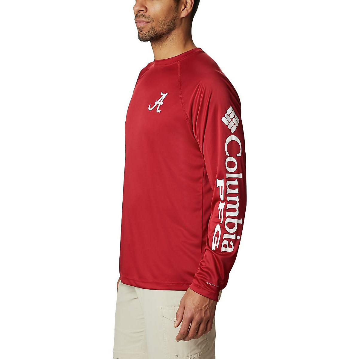 Columbia NCAA Alabama Crimson Tide Men's Terminal Tackle Long Sleeve Shirt, 6X Big, ALA - Red Velvet/White
