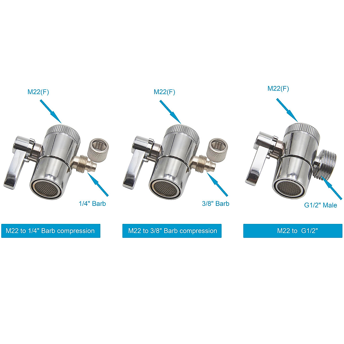 IEUYO Brass Faucet Diverter Valve with Aerator for Kitchen/Bathroom/Shower - 1/4" OD Barb Compression Fitting with Adapters