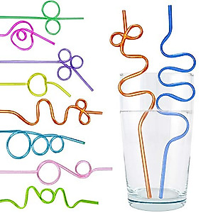 Tomnk 60pcs Crazy Straws Silly Colorful Drinking Straws Fun Varied Twists Straws for Kids, Birthday Party