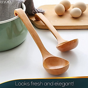 Wooden Ladle for Soup - 10.8x2.8" Wood Ladle with Deep Scoop, Hanging Hook, and Lacquer Coating for a Comfortable Grip, Easy to Clean and Store - Hard Thermostable, Long Soup Spoon for Kitchen