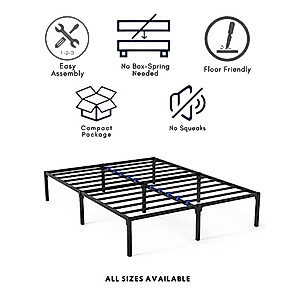 UrbanLab QuickLock Metal Platform Queen Bed Frame | Quiet & Sturdy | No Box Spring Needed | 14 inch Mattress Foundation Metal Bed Frame Queen Size | 3500 LB Limit Queen Platform Bed Frame