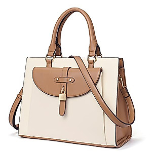 CLUCI Satchel Purses and Handbags for Women Vegan Leather Designer Tote Ladies Fashion Top Handle Shoulder Bag Off-white with Brown