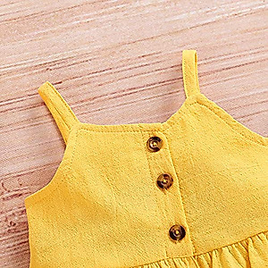 Kucnuzki Toddler Baby Girl Clothes Summer Outfits Ruffle Sleeveless Linen Shirt Kid Short Set for Girl (18-24 Months, Yellow+Black)