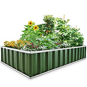 KING BIRD Raised Garden Bed 68"x 36"x 12" Galvanized Steel Metal Outdoor Garden Planter Box Kit with 8pcs T-Type Tags & 2 Pairs of Gloves (Green)