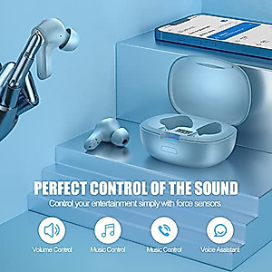 PHOINIKAS Wireless Earbuds, Q16 Bluetooth in Ear Headphones with Active Noise Cancelling Mic, Touch Control, IPX4 Waterproof Bluetooth 5.0 Stereo Music Earphones for Phone - Sierra Blue