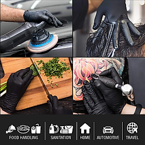 Salon World Safety Black Nitrile Disposable Gloves, 3 Boxes of 100, Size Large, 5.0 Mil - Latex Free, Textured, Food Safe