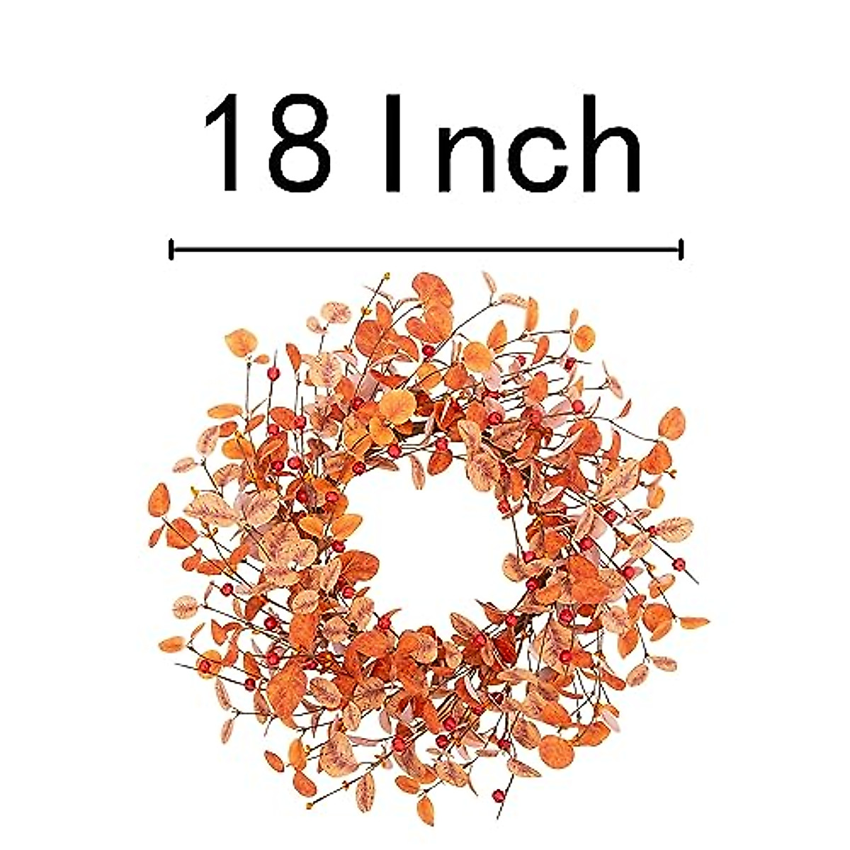 VGIA 18 Inch Fall Wreath Eucalyptus Leaves Wreath Artificial Autumn Wreath for Front Door Fall Leaves Wreath with Berries Fall Decorations for Home and Farmhouse