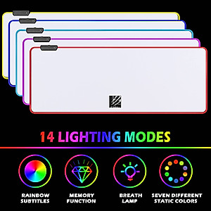 RGB Mouse Pad, Large Led Gaming Mouse Mat with 14 Lighting Modes, Smooth Waterproof Surface, Non-Slip Rubber Base, Computer Keyboard Mousepad (31.5 x 11.8 x 0.2 Inch, White)