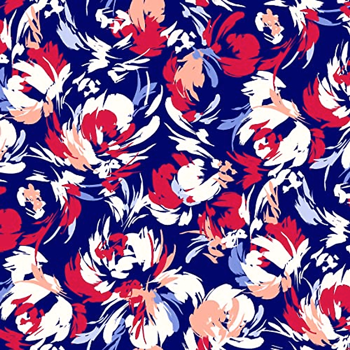 Texco Inc Wool Dobby Floral Pattern/100% Poly No Stretch Abstract Prints Woven Decoration Apparel Home/DIY Fabric, Navy Red 1 Yard