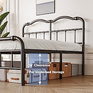 Breezehome Queen Size Bed Frame with Headboard, 18in High, Heavy Duty Metal Platform Bed Frame, Noise Free, Easy Assembly, No Box Spring Needed, Black