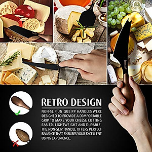 hecef Cheese Knife Set of 3, Bronze Grain Multipurpose Cheese Knife, Retro Cheese Knife, Set Includes Pronged Knife, Hard Cheese Knife & Chisel Knife, Black, Excellent Gift, with Gift Box