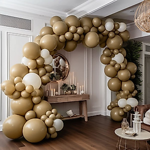 Tan Balloons Double Stuffed Balloon Arch with Coffee Brown Balloons Inside - Neutral Tan Brown Balloons Different Sizes 5In 12In 18In, 2 Layer Thick Boho Balloon Garland Arch Kit for Birthday Party
