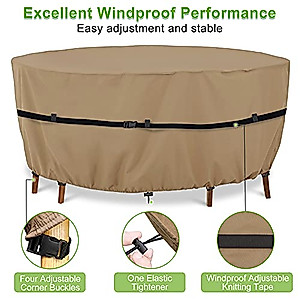Round Outdoor Furniture Cover,Waterproof Patio Furniture Cover, Tear-Resistant, Durable Windproof Dustproof Outdoor Cover for Garden,152x58cm,Yellow…, Khaki