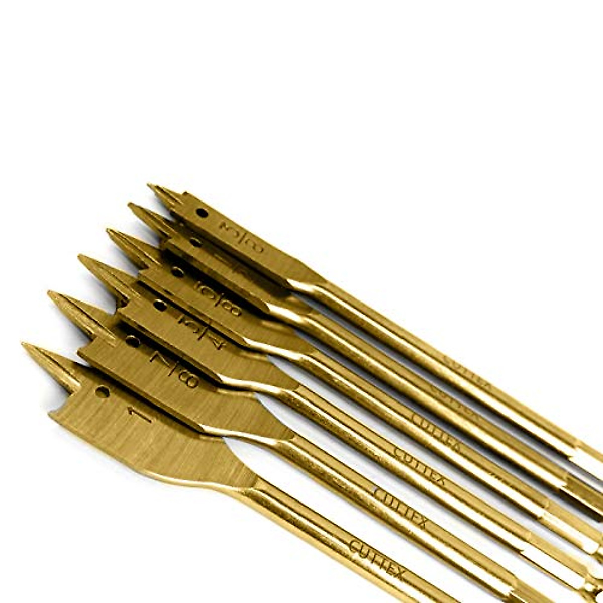 CUTTEX TOOLS Spade Drill Bit Set in Titanium Coating, 6 Pcs Titanium Drill Bit for Woodworking, 3/8" to 1", Full Set, Paddle Flat Bits (Titanium Coating), Nylon Storage Pouch Included