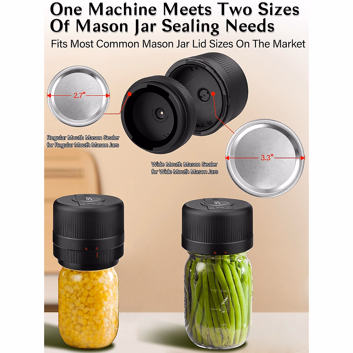 Electric Vacuum Sealer Kit - Wide & Regular Mouth Mason Jar Vacuum Sealer for Food Storage