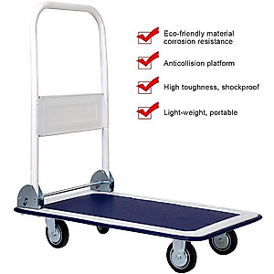 Folding Platform Truck, Hand Push Cart, Warehouse Rolling Flatbed Dolly with Swivel Wheels, 330 LBS Load Capacity, Ideal for Home, Auto, Office Use