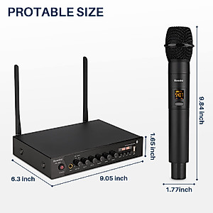 Wireless Microphone System UHF Dual Cordless Handheld Microphones Set for Home Karaoke, Singing, Speech, Party, Meeting, Church, 262ft Range (Black (w Battery))