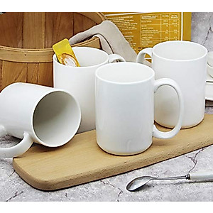 Smilatte 16 OZ Sublimation Porcelain Coffee Mugs, Classic Blank Ceramic Cup with Large Handle for Tea Latte Cappuccino, Set of 4, White