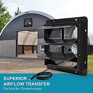 VENTISOL 14 Inch Shutter Exhaust Fan Wall Mounted, Aluminum Blades, with 1.65 Meters Power Cord Kit, Max.1950CFM, Ventilation Fan for Garage,Greenhouse,Attic,Shed,Shop-Black