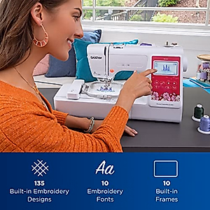 Brother PE545 Embroidery Machine, Wireless LAN Connected, 135 Built-in Designs, 4" x 4" Hoop Area, Large 3.7" LCD Touchscreen, USB Port, 10 Font Styles