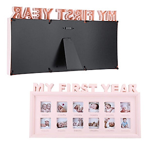 Agatige My First Year Baby Picture Frame, 12 Months Photo Frame Pink Memorable Photographs Albums Monthly Milestone for Newborn Baby Girls, Gift for Mom to Be