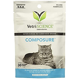 (4 Packages) VetriScience Laboratories - Composure Feline, 120 Bite-Sized Chews Total (30 Per Pack)