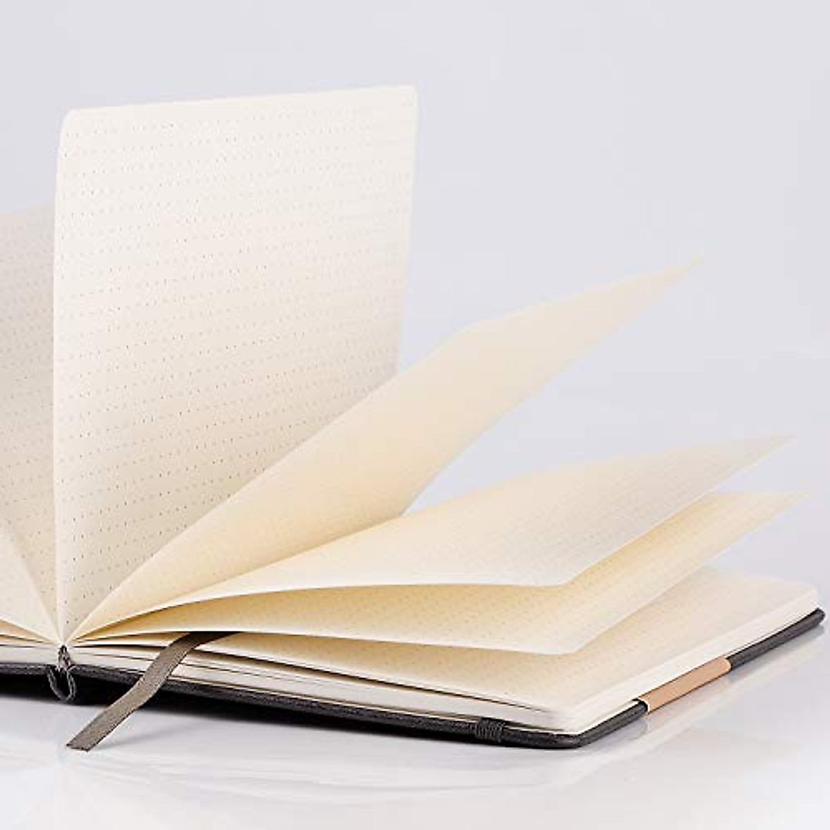 Dotted Grid Notebook/Journal - Dot Grid Hard Cover Notebook, Premium Thick Paper with Fine Inner Pocket, Dark Gray Smooth Faux Leather, 5''×8.25''