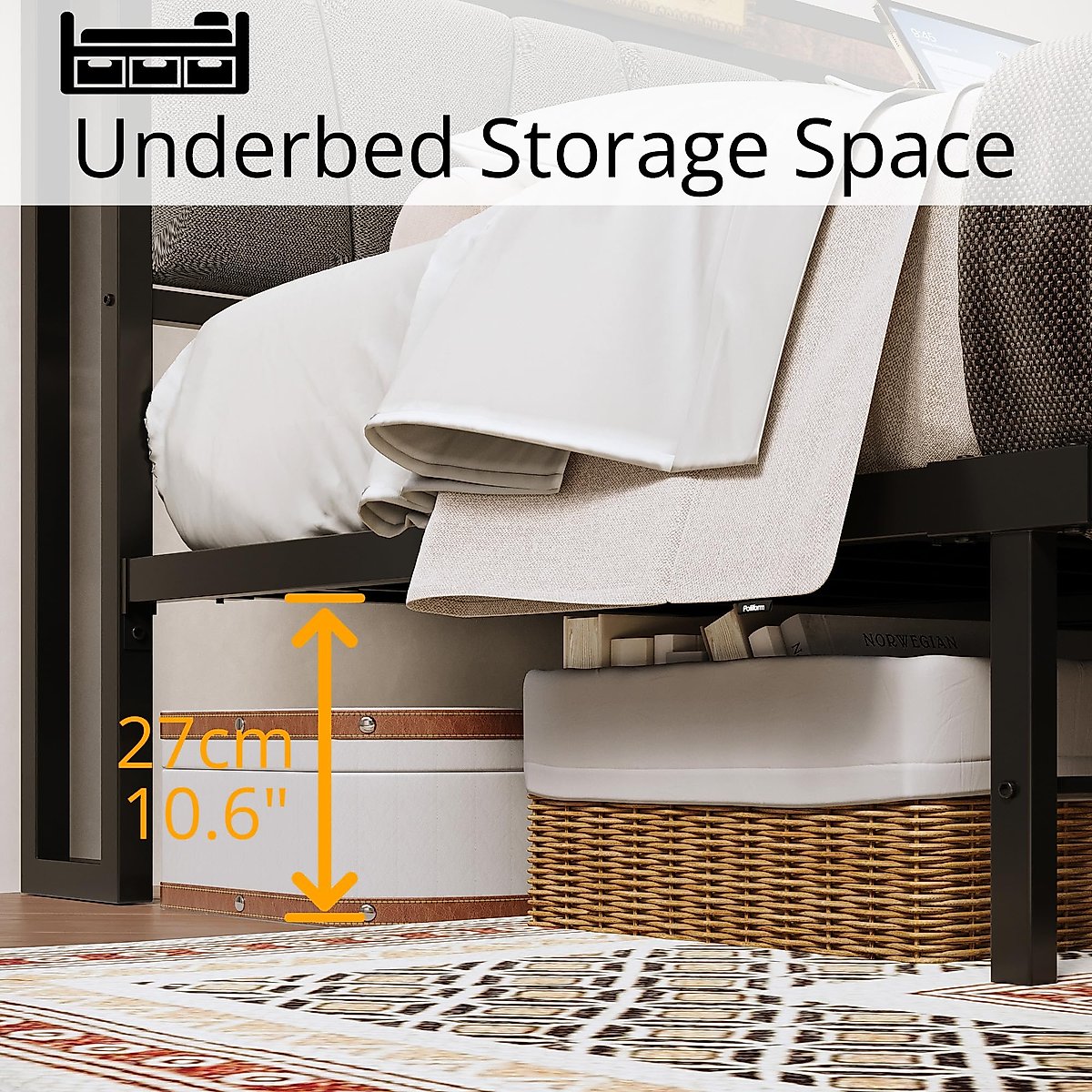 LIKIMIO Twin Bed Frames, Storage Headboard with Charging Station, Solid and Stable, Noise Free, No Box Spring Needed, Easy Assembly