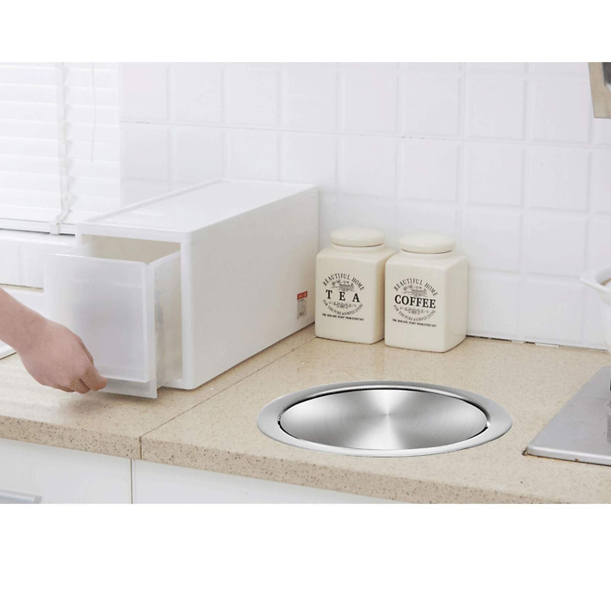 Built-in Countertop Trash Bin Waste Lid Balance Flap Cover- Stainless Steel Kitchen Garbage Can Grommet Recessed Trash Can Lid