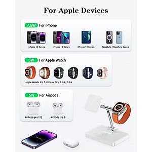 3 in 1 Wireless Charger for MagSafe, Foldable Charging Station for Multiple Apple Devices, Compatible with iPhone 15/14/13/12, Apple Watch, AirPods Pro/3/2 (Cable and Adapter Included) White