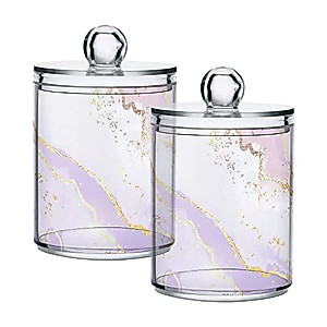 SUABO Plastic Jars with Lids,Purple Marbled Alcohol Ink 01Storage Containers Wide Mouth Airtight Canister Jar for Kitchen Bathroom Farmhouse Makeup Countertop Household,Set 4