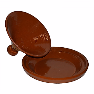 Treasures Of Morocco Cooking Tagine, Large 100%, Handmade, 12 inches, Brown, Clay, Round, Dishwasher Safe, Traditional