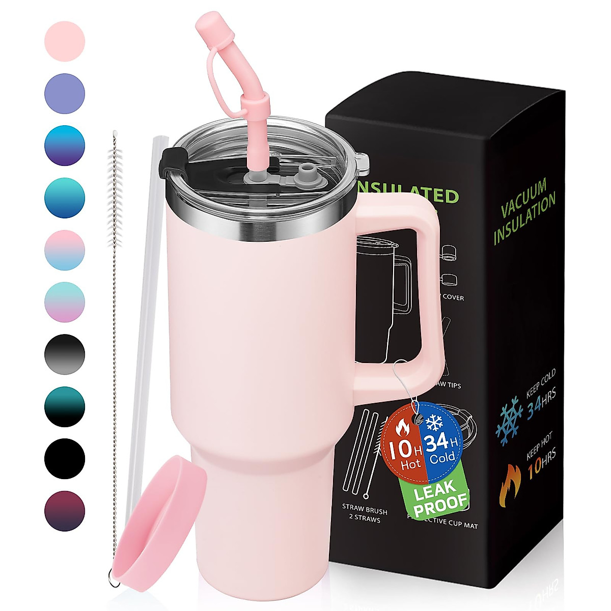 Tumbler with Lid and Straw 40oz Stainless Steel Hydro Tumblers with Protective Boot & Double Threaded Cap, Thermal Travel Coffee Mug Flask Keeps Cold-34 Hrs for Camping Office, Double Wall