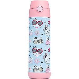 Snug Kids Water Bottle - insulated stainless steel thermos with straw (Girls/Boys) - Kitty, 17oz