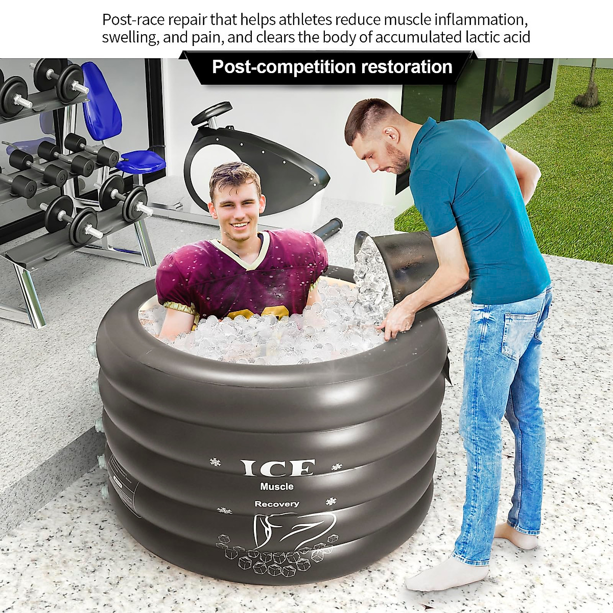 Portable Ice Bath Tub for Athletes -Inflatable Cold Plunge Tub for Recovery - Freestanding Indoor/Outdoor Tub for Cold Water Therapy Training - Folding Bathtub with Air Pump(gray)