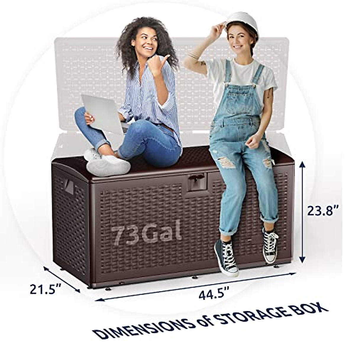 UDPATIO Deck Box Resin 73 Gallon, Outdoor Storage Box w/ Bottom Bracket and Padlock, Waterproof for Pool Supplies, Toys, Garden Tools, Cushions and Patio Furniture, Weather and UV Resistant Porch Bin, Brown