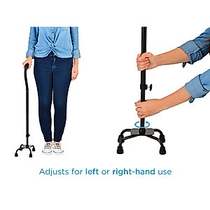 NOVA Designer Quad Cane, Lightweight Four Legged Walking Cane with Soft Grip Handle, Height (for users 4’11” - 6’4”) and Left or Right Adjustable, Blue Waves Design