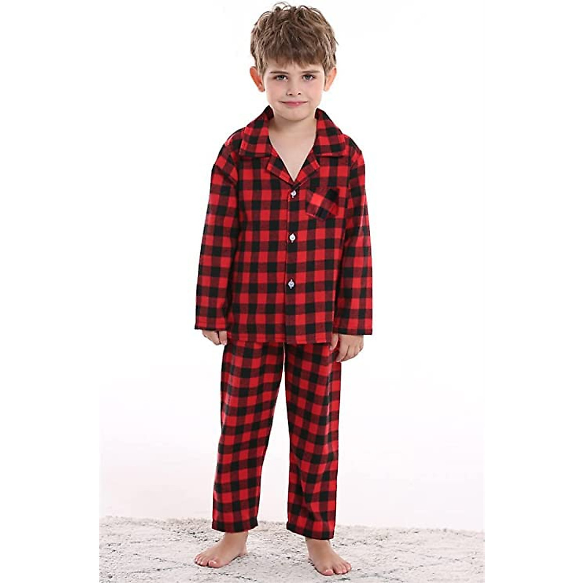 QZH.DUAO Infant Toddler Boy's 2 Piece Cute Plaid Sleepwear Loungewear Nightwear Pajamas Set, Black Red, 7-8 Years = Tag150A