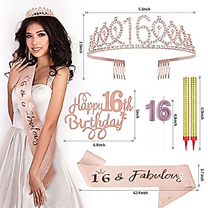 10th Birthday Decorations Gifts for Girls, 10th Birthday Crown/Tiara and 10 Birthday Sash, Cake Toppers Birthday Candle, Rose Gold 10 Birthday Decorations Party Accessories for Her