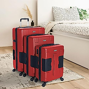 Tach V3 3-Piece Hardcase Connectable Luggage & Carryon Travel Bag Set | Rolling Suitcase with Patented Built-In Connecting System | Easily Link & Carry 9 Bags At Once (wine red)