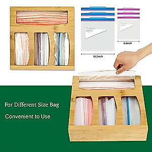 Bamboo Ziplock Bag Storage Organizer and Dispenser for Kitchen Drawer, Suitable for Gallon, Quart, Sandwich & Snack, Various Size Bag